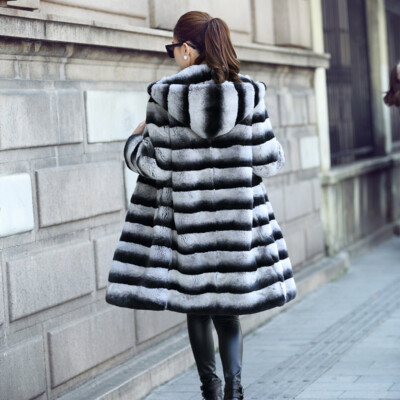 New Chinchilla Whole Skin Genuine Rex Rabbit Fur Coats Hooded Jackets ...