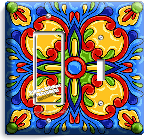 MEXICAN TALAVERA TILE STYLE LIGHT SWITCH OUTLET WALL PLATE KITCHEN FOLK ...