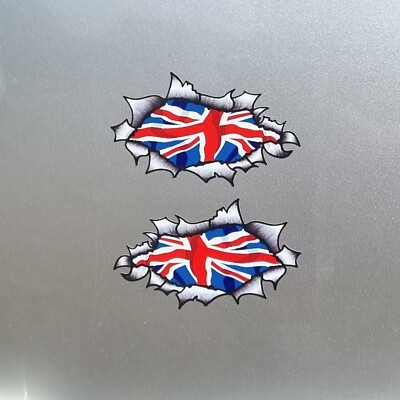2x UK British Flag Ripped Metal Oval Vinyl Sticker Decal For Car ...