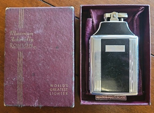 Vintage Ronson Mastercase Lighter Cigarette Case Combo Black Enamel Art ...