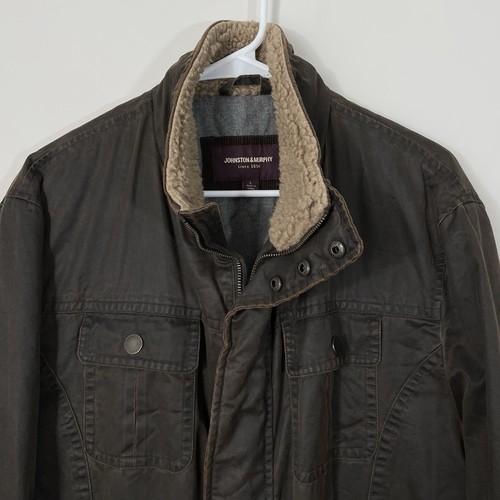Johnston & Murphy Antiqued Waxed Cotton Jacket Mens Medium Brown Full ...