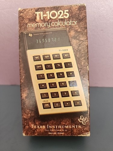 Vintage TEXAS INSTRUMENTS Model TI-1025 Memory Calculator W/ Box ...