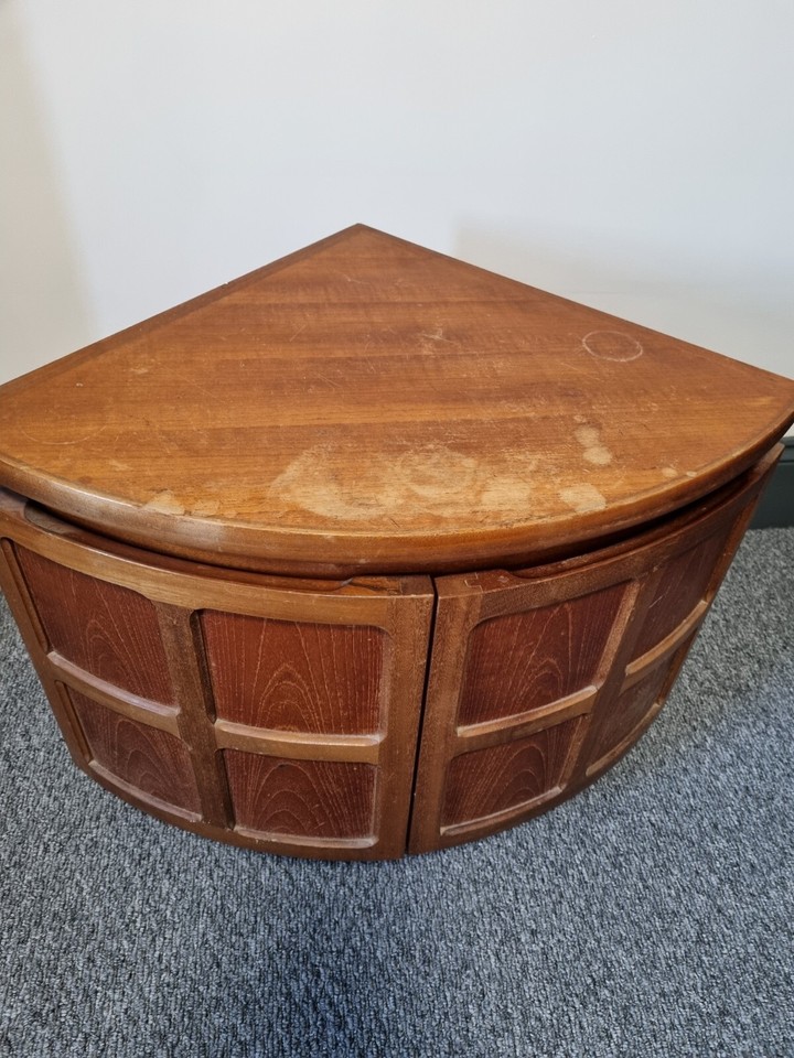 Vintage Teak Corner Nathan Drinks Cabinet Shelving Cupboard Mid Century ...