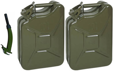 2 x 10L Litre Metal Jerry Can Green Car Storage Fuel Container & 1 x ...