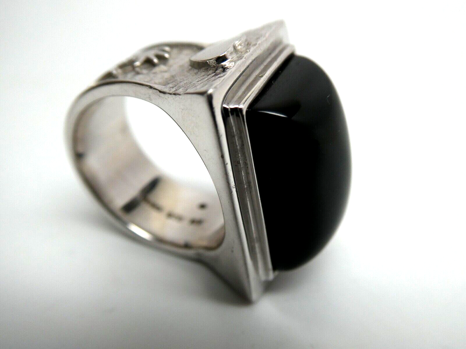 Signed KN Sterling Silver 925 & Black Onyx Diamond Ornate Ring Size 6.5 ...