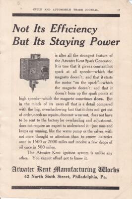 1908 Atwater Kent Auto Spark Generator Ignition System Ad ...