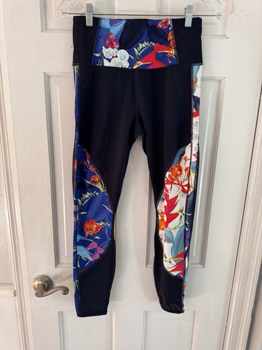 ATHLETA Women's Size S Navy Blue Floral Tropical Leggings Yoga Workout ...
