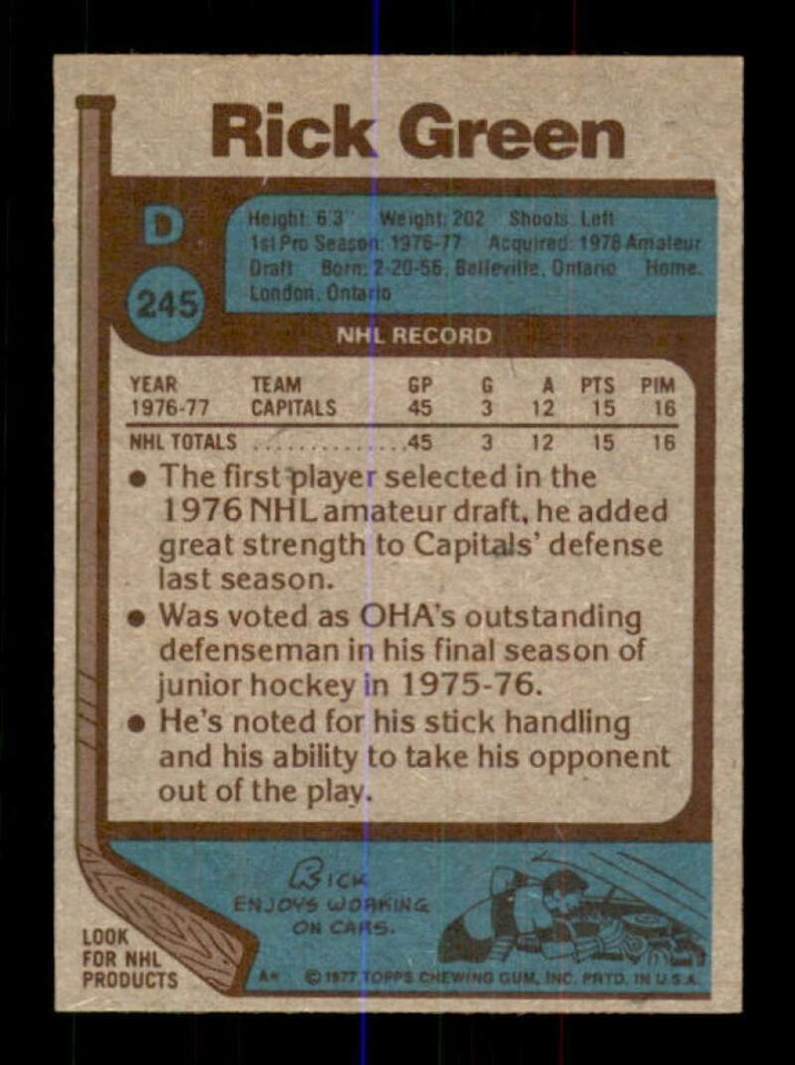 1977-78 Topps #245 Rick Green NM/NM+ RC Rookie 541228 | eBay