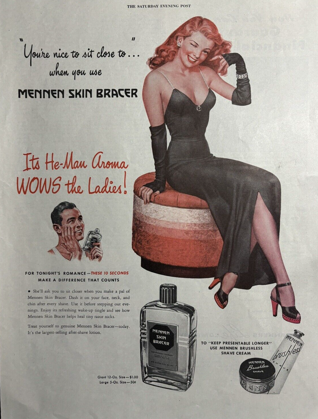 1946 Mennen Skin Bracer Man Aroma Wows Ladies Brushless shave Vintage ...