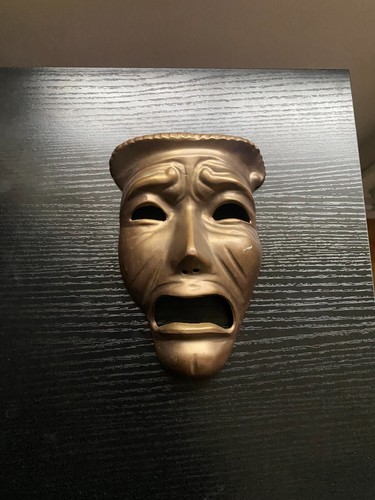 Vtg Solid Brass Comedy Tragedy Mask Drama Theater UNHAPPY Face Wall Art ...