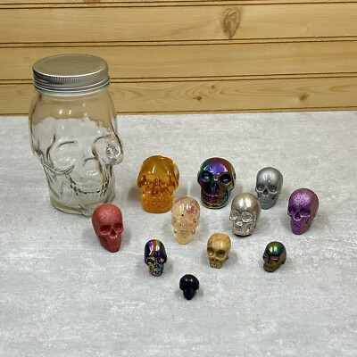 Skull Head 6" Glass Jar with 11 Mini Skulls Unique Decor Halloween ...