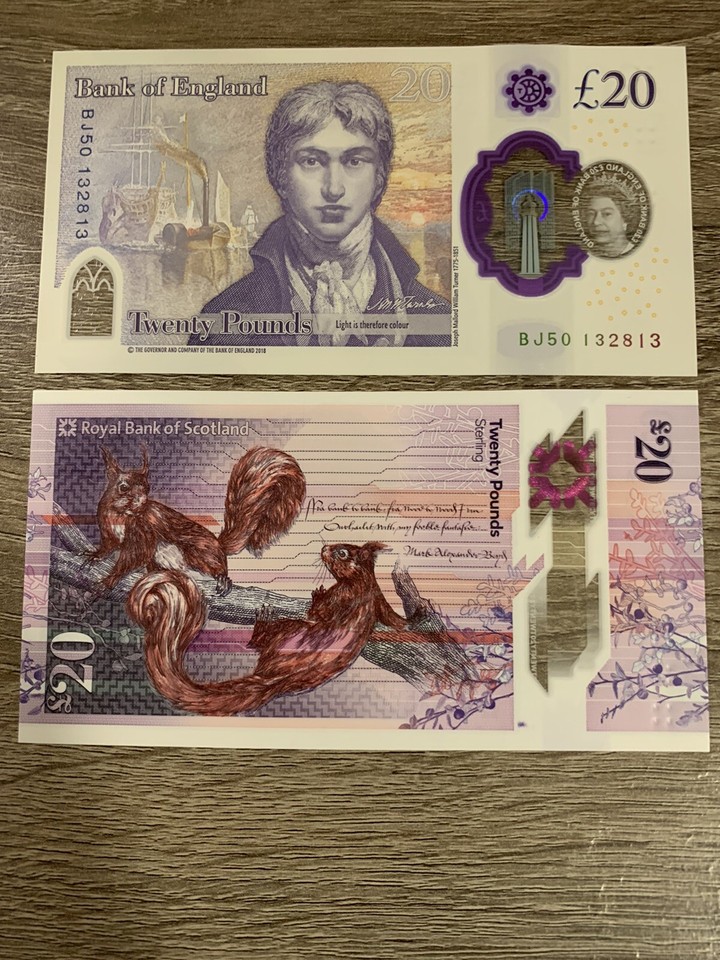England 20 + 20 Scotland Unc pound Banknotes. 40 Pounds. Britain ...
