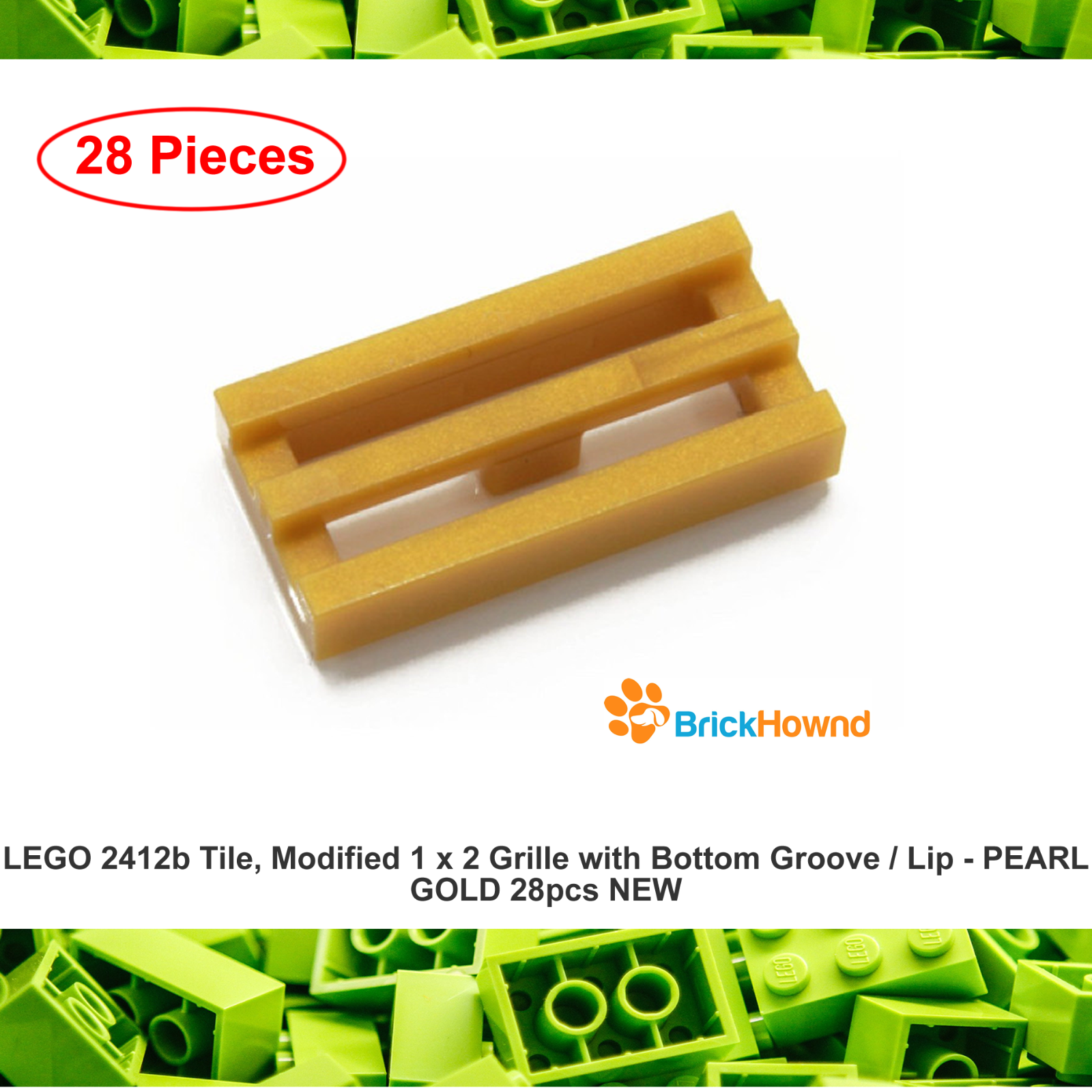 LEGO 2412b Tile, Modified 1 x 2 Grille with Bottom Groove - PEARL GOLD ...