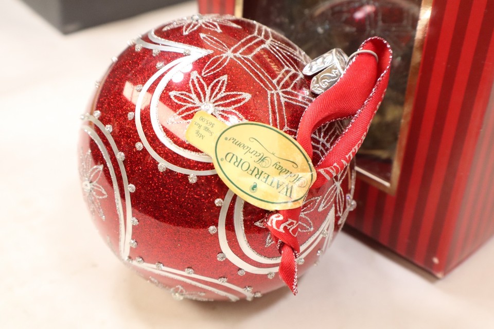 Waterford Holiday Heirlooms Crimson Cascade Ball Ornament Red Glitter ...
