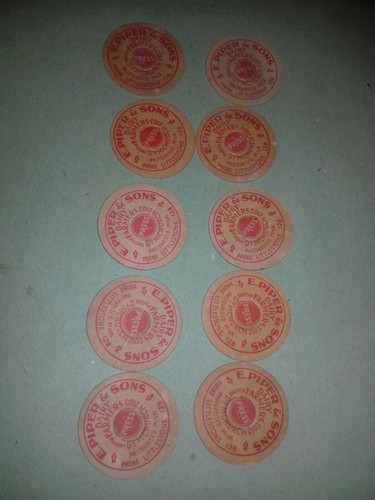10 Old Vintage Cardboard Milk Bottle Tops / caps. E.Piper Dairy ...