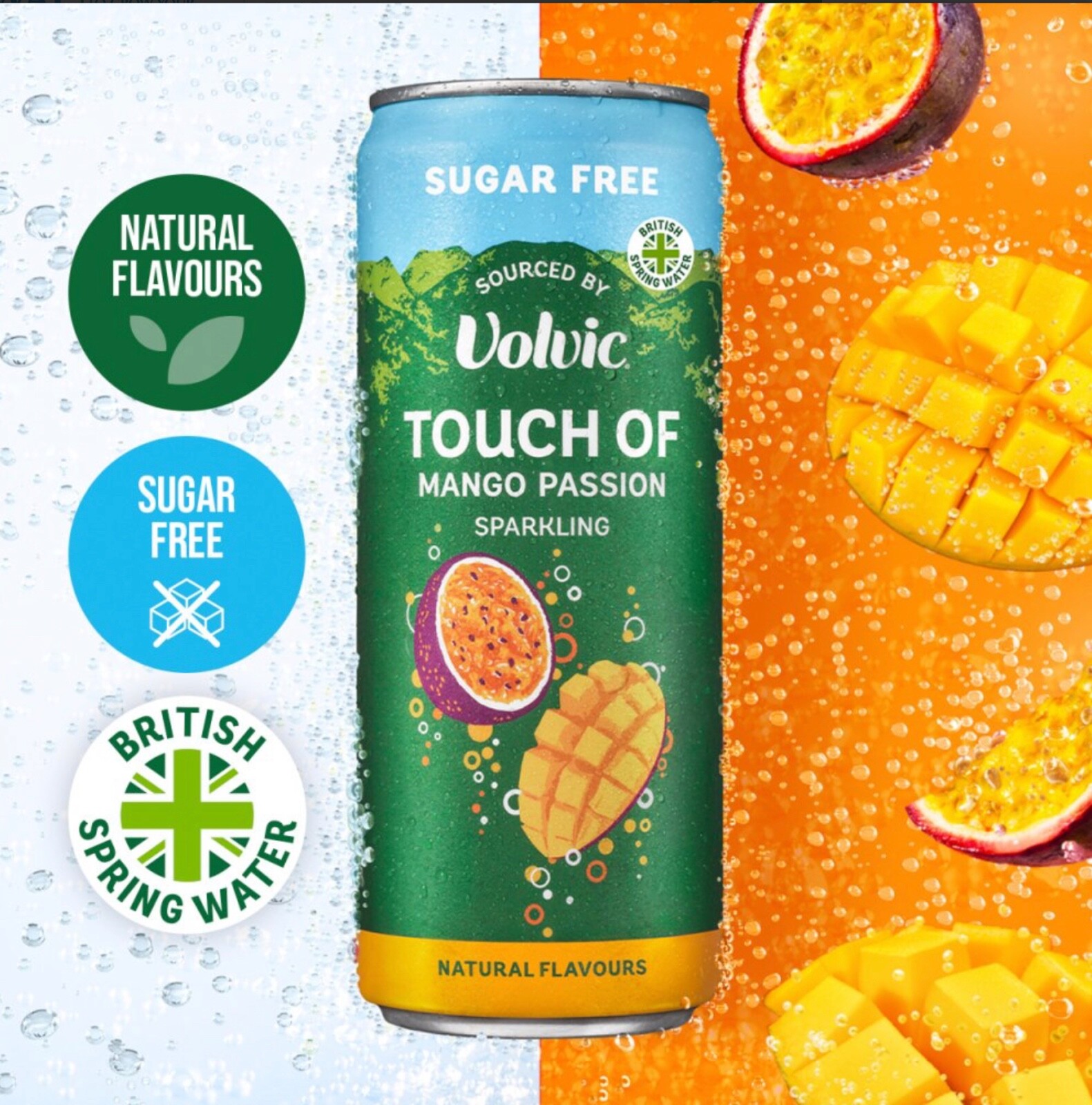 Volvic Touch of Mango Passion Sparkling Sugar Free Flavoured Water 12 x ...