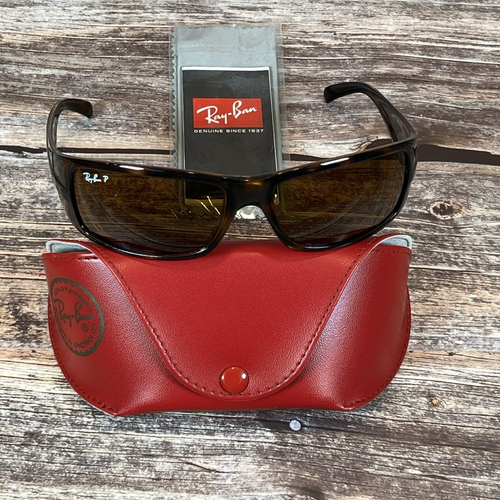 RAY BAN RB 4057 642/57 POLARIZED BROWN LENS TORTOISE FRAME WRAP STYLE ...