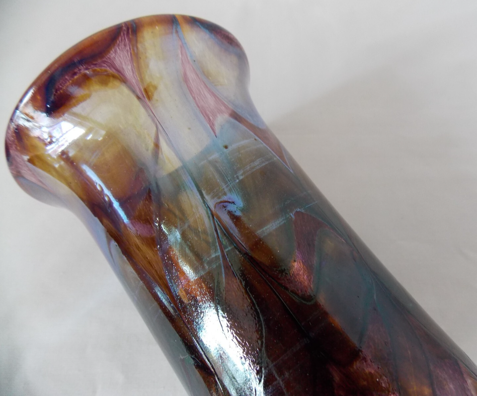 Vintage COWDY iridescent glass VASE studio art signed hand blown pontil ...
