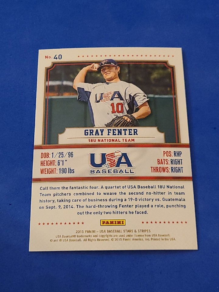 2015 Gray Fenter Panini USA Baseball Stars & Stripes #40 | eBay