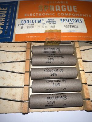 2500 Ohm 14 Watt SPRAGUE KOOLOHM RESISTORS 5% NEW PACK OF 5 TYPE ...