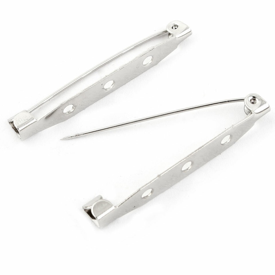 Metal Safety Pin Back Brooch Finding DIY Base Silver Tone 4cm Length ...