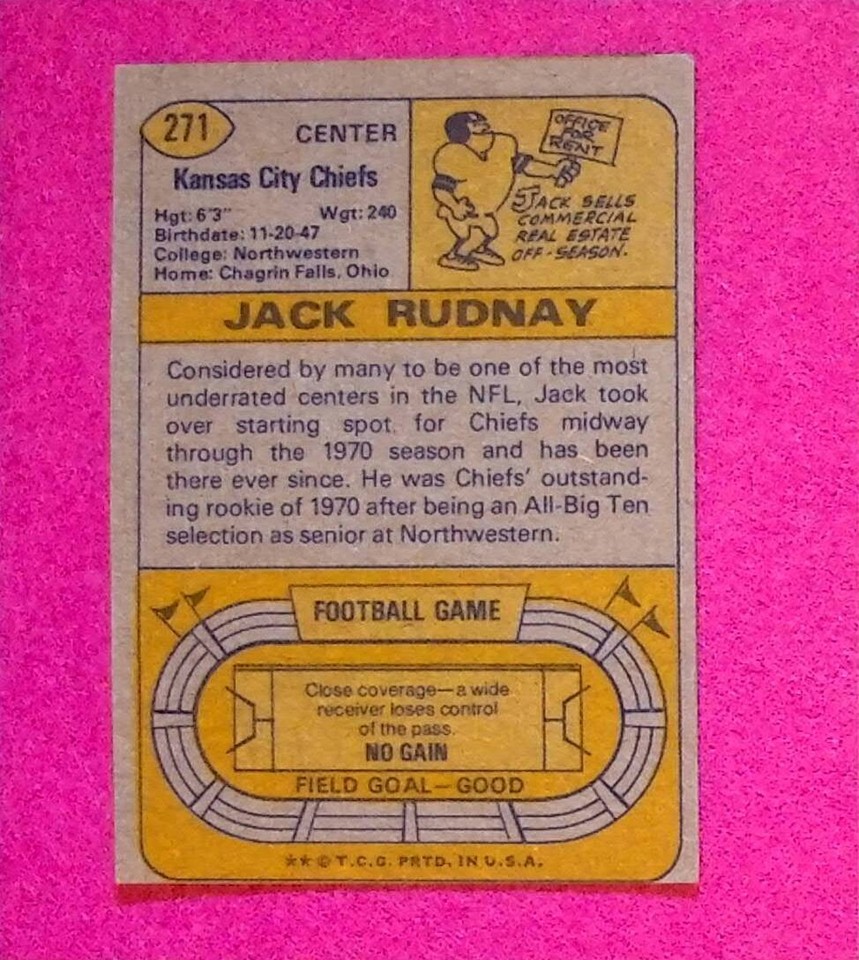 1974 Topps Football Card #271 Jack Rudnay | eBay
