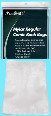 25 Pro Safe Regular Mylar Comic Book Bags 2 Mil Archival Storage Acid ...