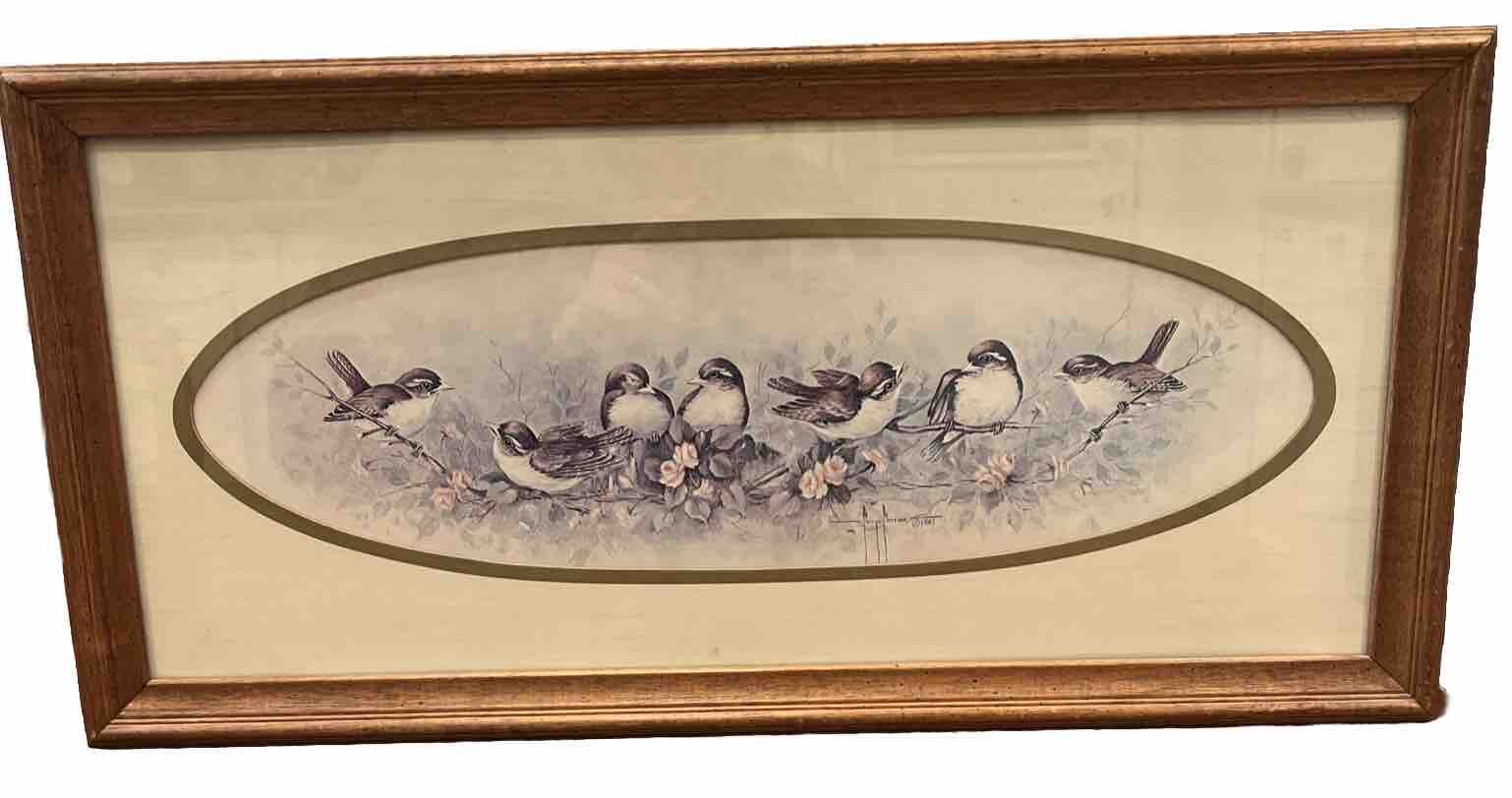 Vintage Margie Morrow 1983 Glass Framed Bird Flower Branch Picture ...