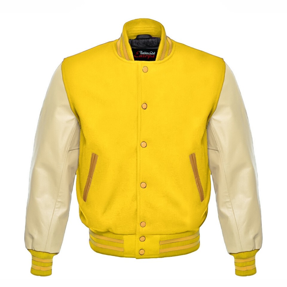 New Men Varsity Letterman Baseball Jacket in Wool & Genuine Leather ...