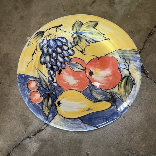 PIER 1 Italy Hand Painted Plate 10.5” Pear Apples Grapes Cherries ...