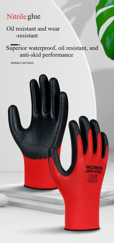 12 pairs Worke red ultra-thin gloves with polyurethane palm coating and ...