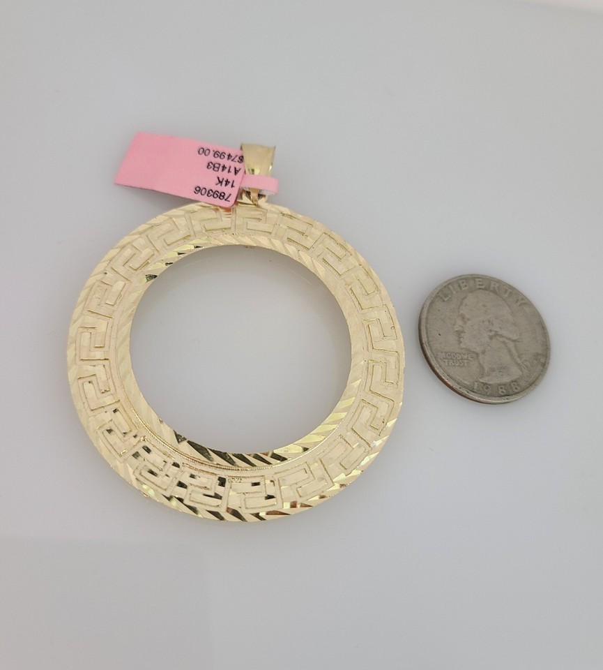 Real 14k Yellow Gold Bezel Charm Pendant Round Mexican Centenario Coin ...