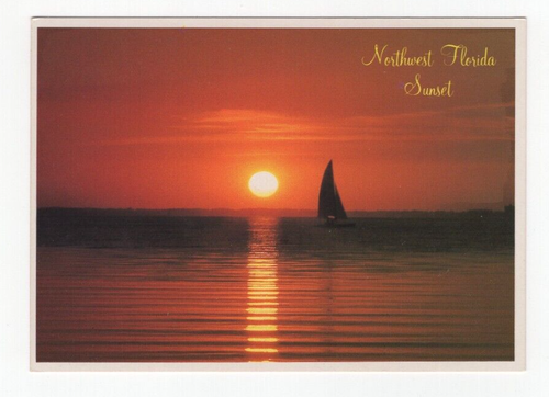 Northwest Florida Sunset Sailboat and Reflecting Sun FL Postcard ...