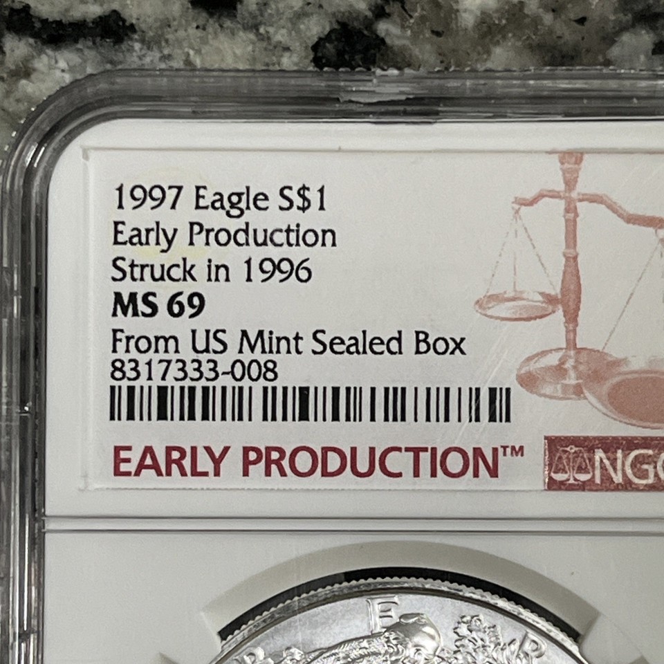 1997 MS 69 Silver Eagle EARLY PRODUCTION Struck In 1996 NGC lists Value ...