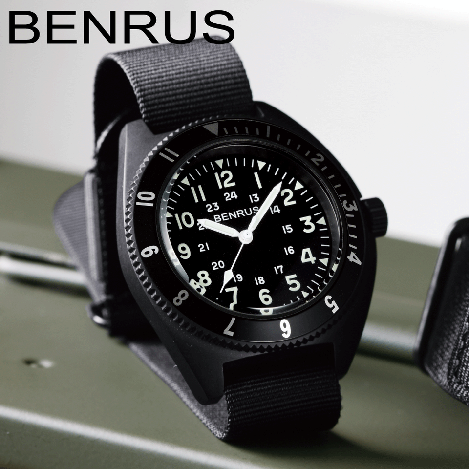BENRUS x BEAMS PLUS Limited Edition Black TYPE II Military Watch 42mm ...