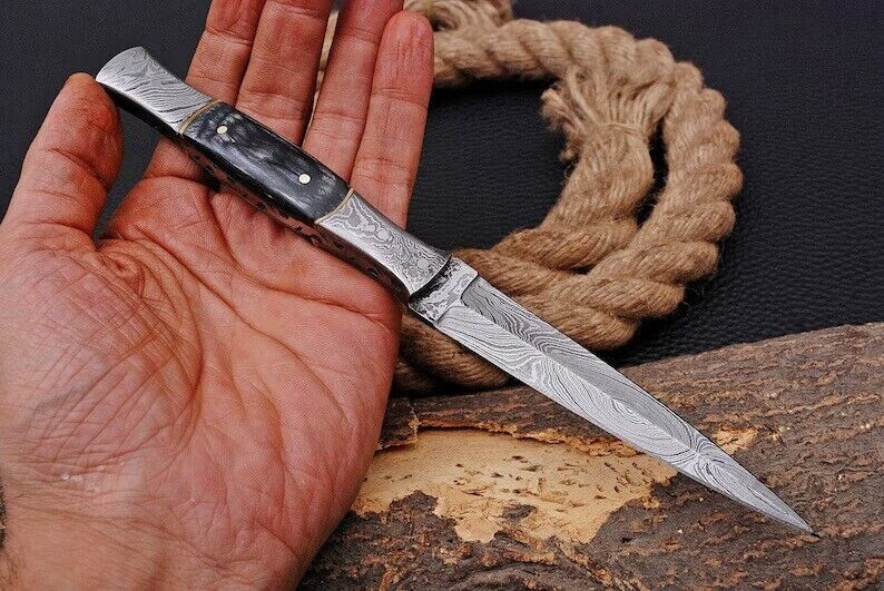 9" Double-Edged V42 Military Damascus steel Dagger boot Knife full tang ...