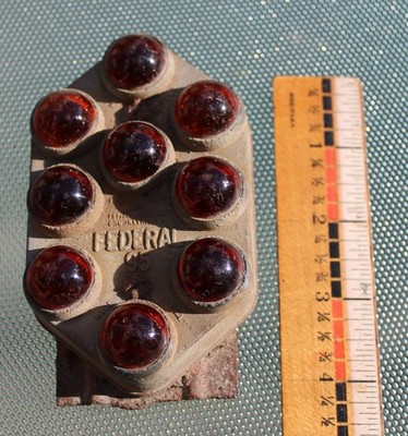 Vintage Industrial Red Glass Marble Reflector Block Steampunk FEDERAL ...