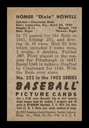 1952 Bowman #222 Dixie Howell EX+ X2763402 | eBay