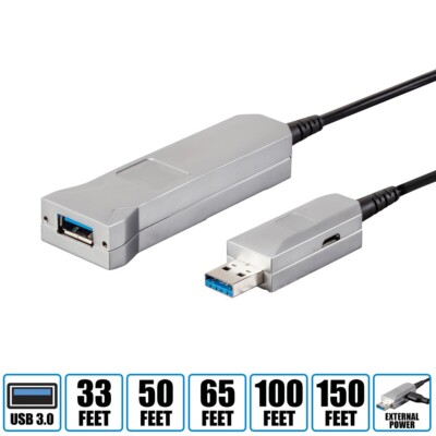 33 50 65 100 150 FT USB 3.0 Type A Male to Female Fiber Optic Extension ...