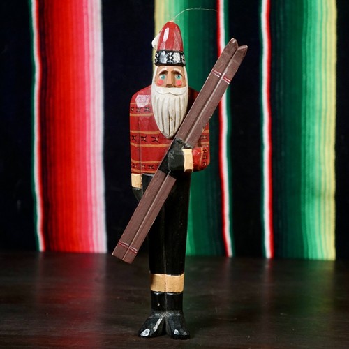 Vintage Randy Tate SANTA w/ SKIIS Hand Carved Wood Ornament Figurine | eBay