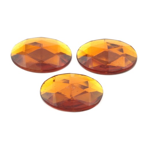 Lot (3) Czech vintage large amber topaz oval faceted flat back ...