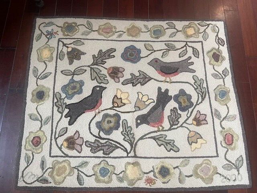 Beautiful Bird & Flower Hand Hooked Rug 36 X 43 100% Wool NICE! | eBay