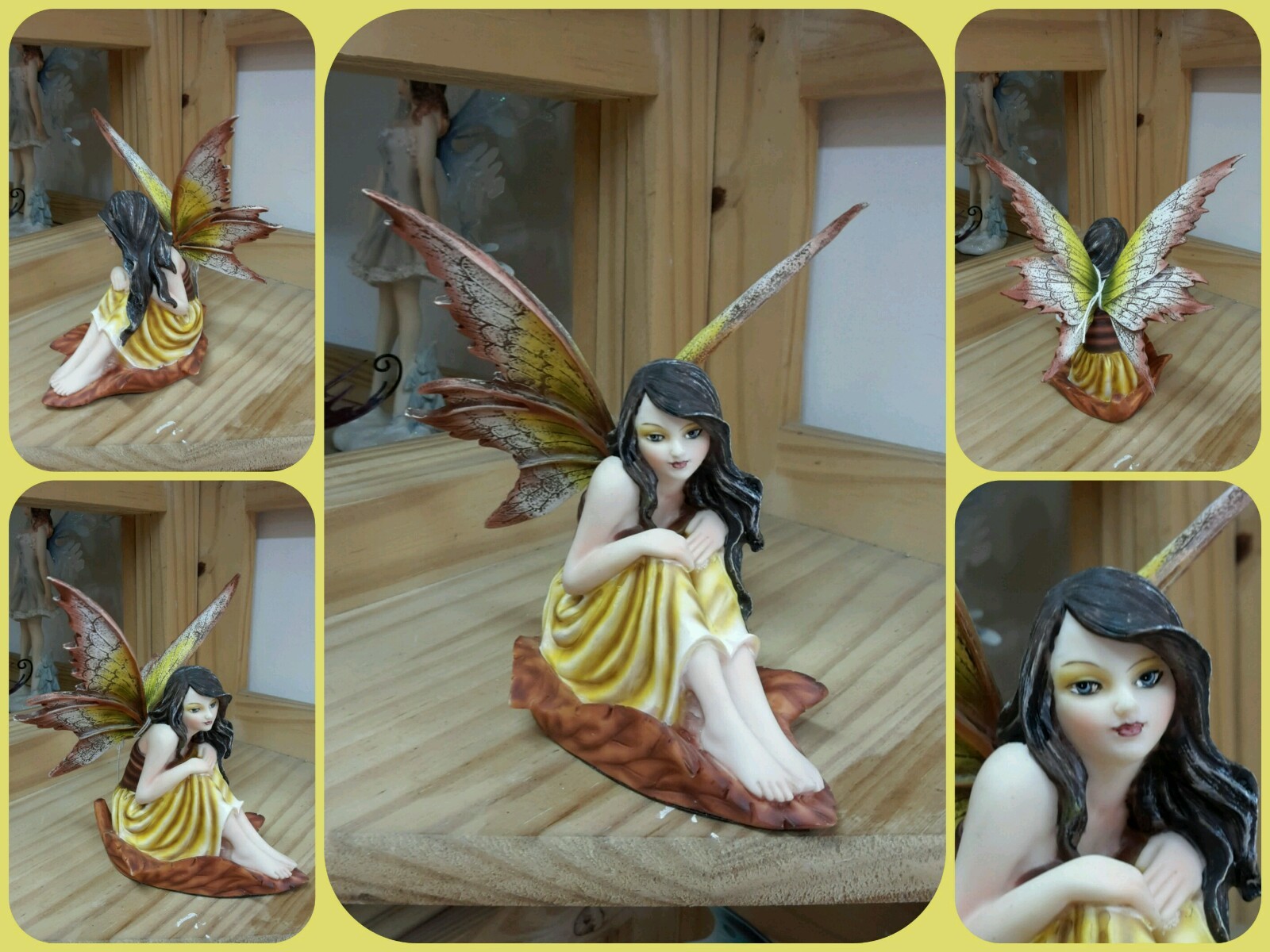 FAIRY HADAS ELFEN FEES FATA FATINA GIALLA SEDUTA SU FOGLIA MARRONE NO ...