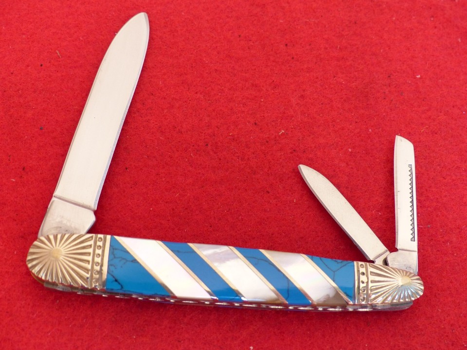 Silverhorse mint mother of pearl & turquoise Anglo whittler knife | eBay