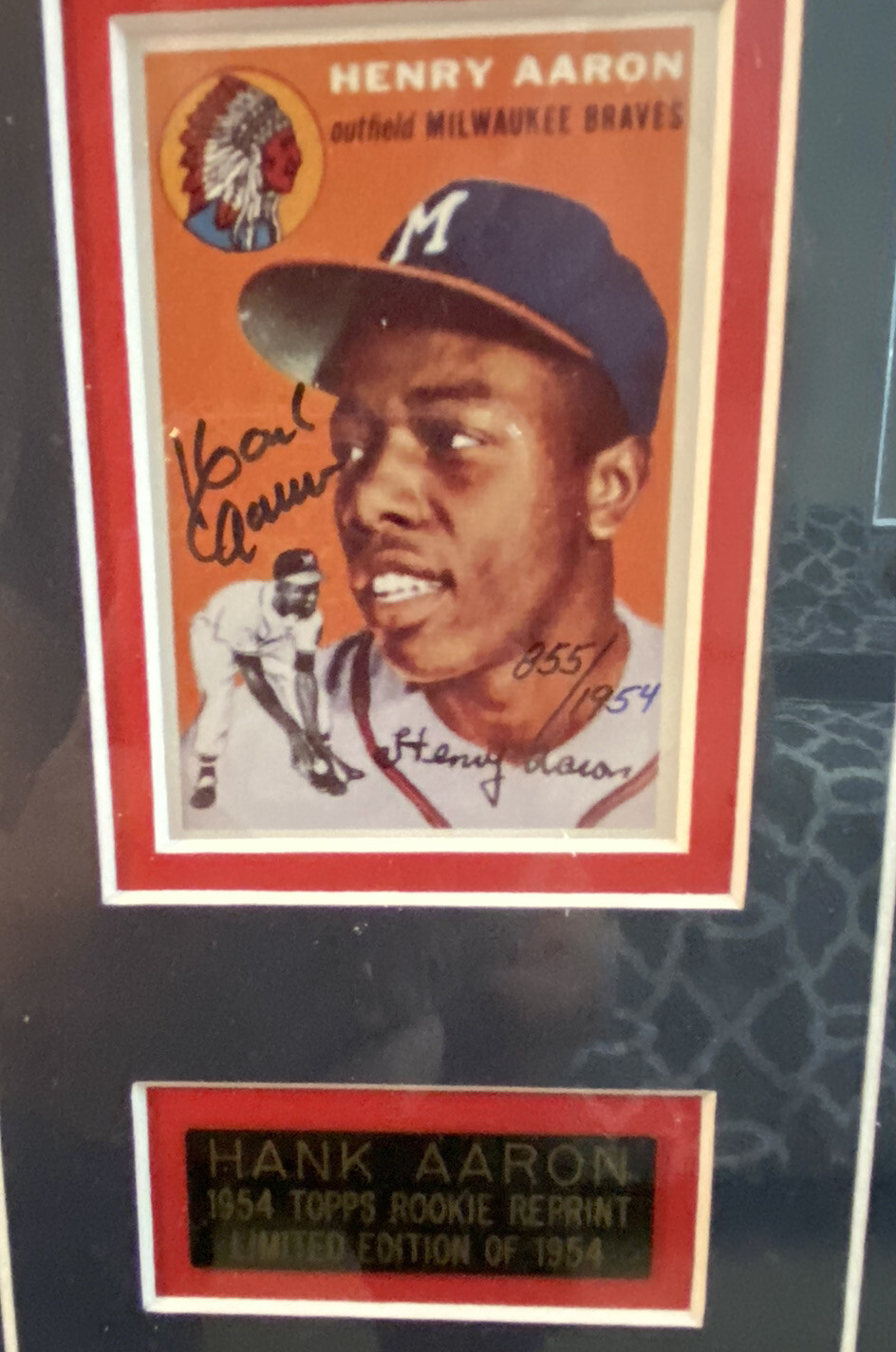 Hank Aaron Signed 1954 Rookie Reprint Card Scoreboard COA Numbered ...