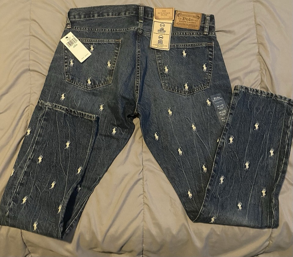 POLO RALPH LAUREN SULLIVAN SLIM EMBROIDERED PONY JEANS MENS SIZE 33x30 ...