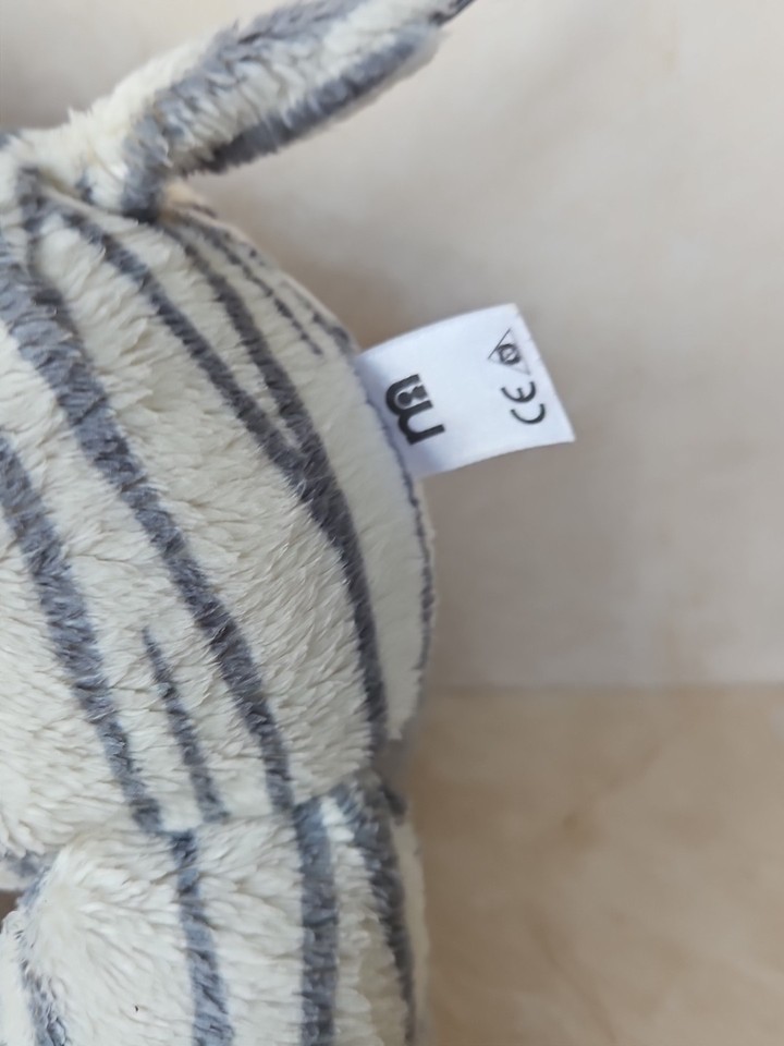 Mothercare Cream & Grey Stripe Zebra 10" Floppy Cuddly Plush Baby ...