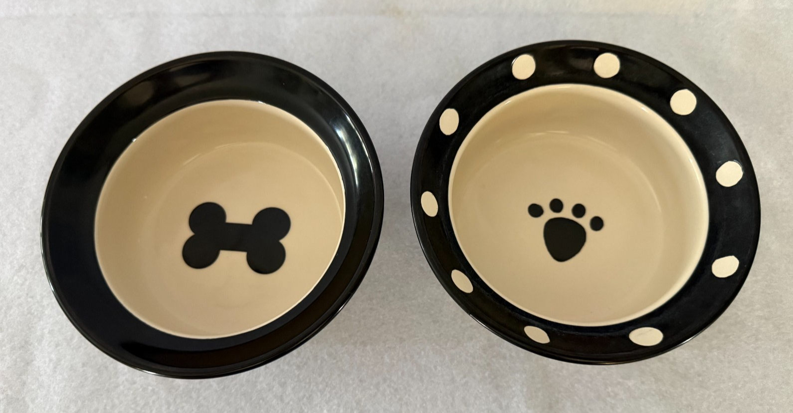 PET RAGEOUS 6 x 2.5 in. Dog Bowls Ceramic Paw Print Dog Bone Set of 2 ...