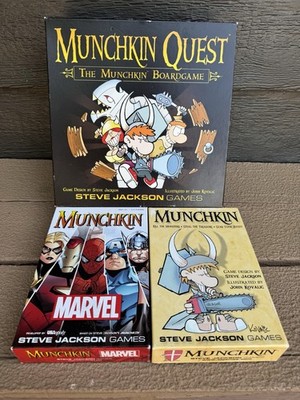 Munchkin 3 Game Lot – 2008 Base, Quest Board Game, Marvel Edition ...
