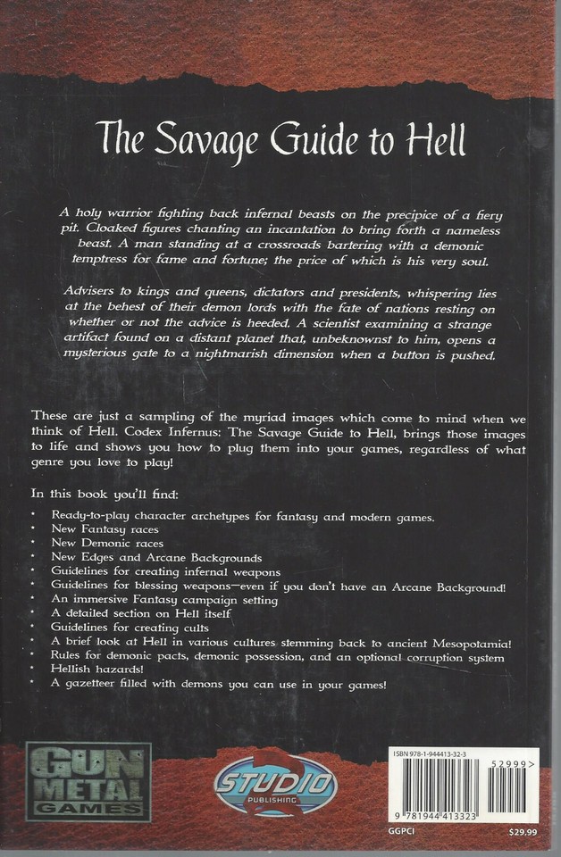 Savage Worlds RPG Codex Infernus The Savage Guide to Hell SC | eBay